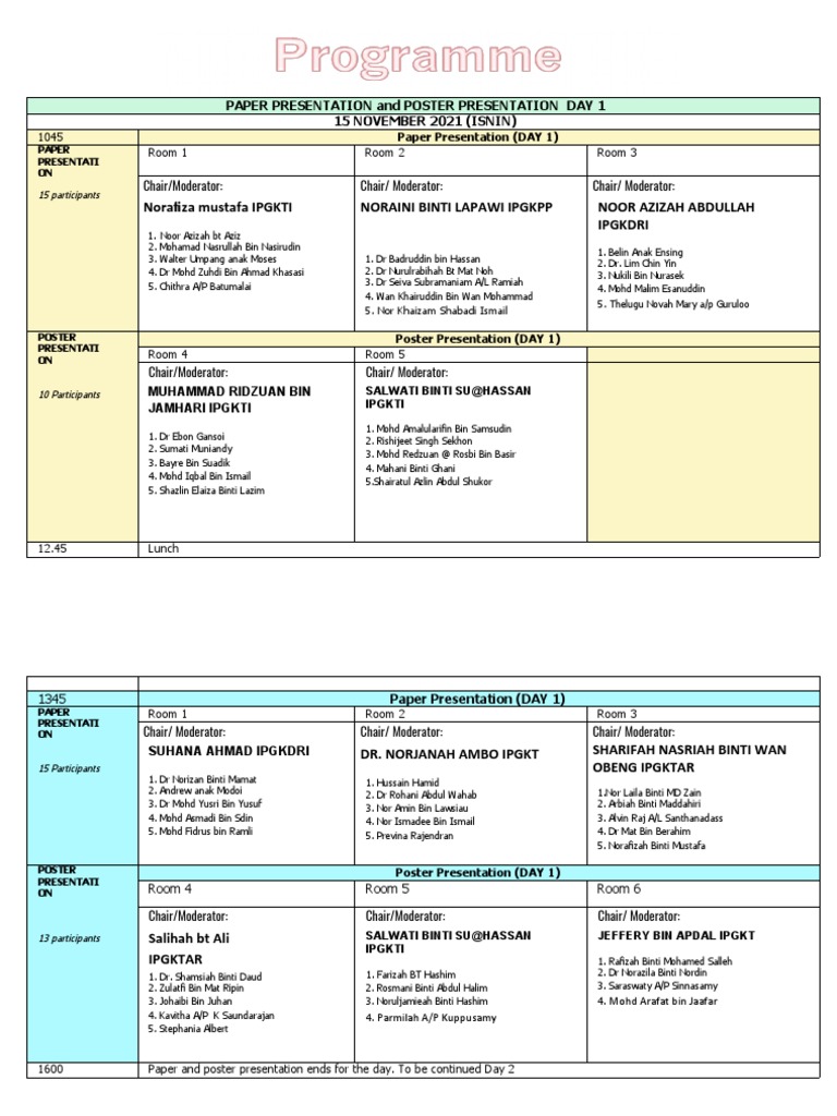 Paper Presentation And Poster Presentation Timetable Pdf