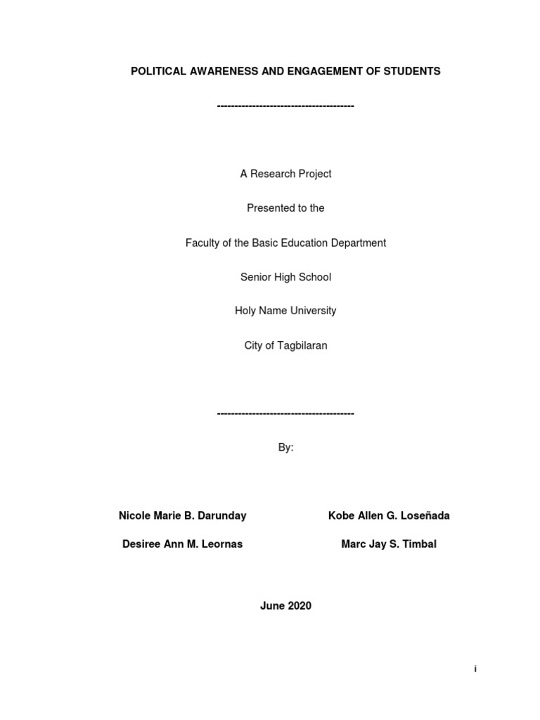 Political Awareness in Senior High Students | PDF | P Value | Survey ...