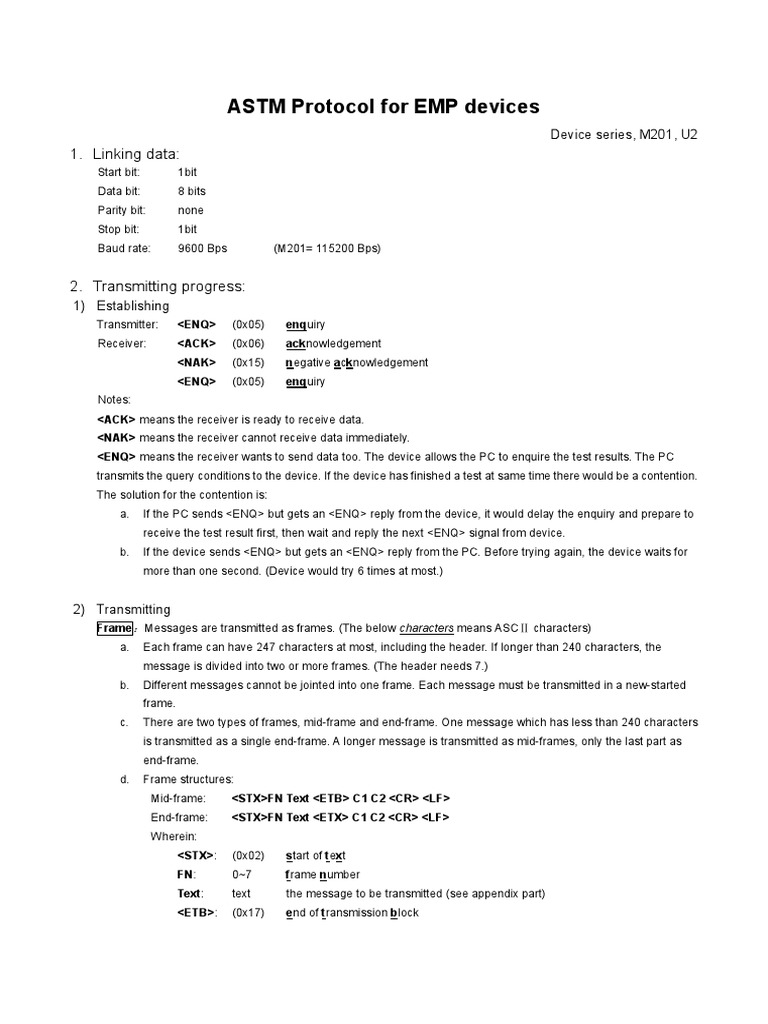 Protocol for Transmitting Medical Test Results Between a Device and ...
