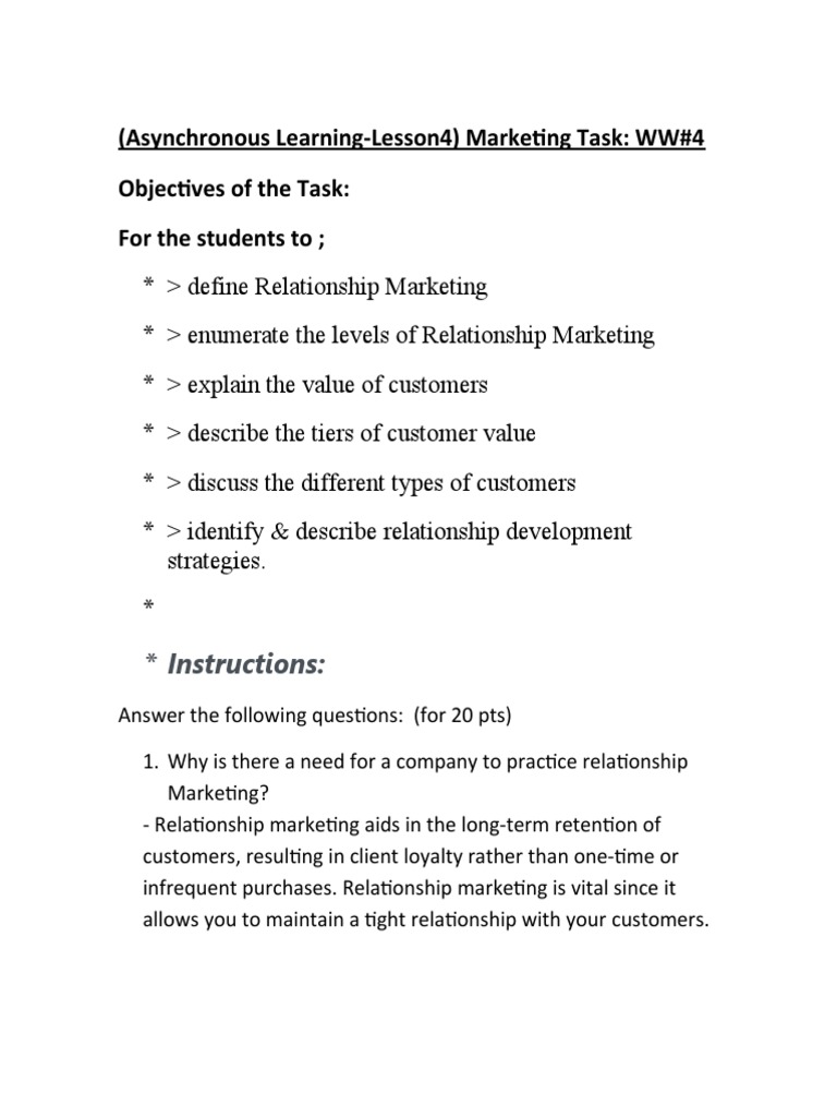 Marketing Task - Relationship Marketing | PDF | Marketing | Customer