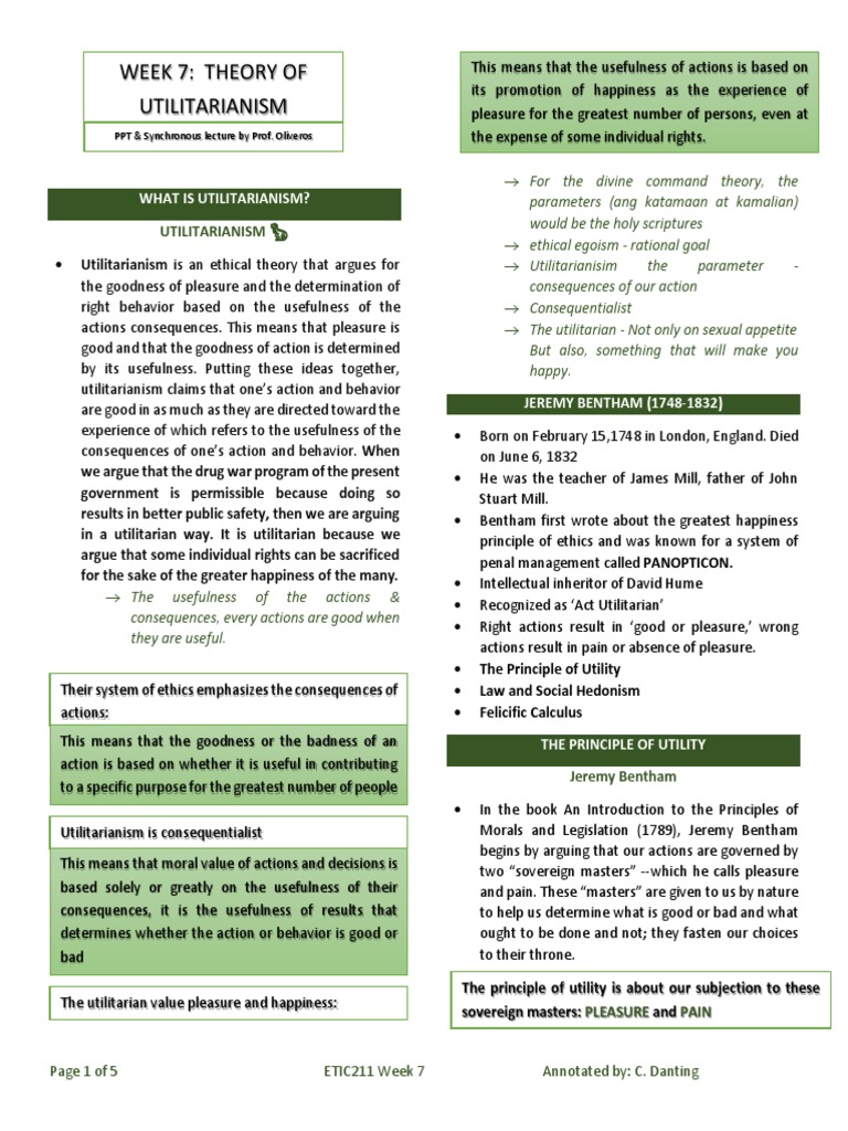 Week 7 Theory Of Utilitarianism Download Free Pdf Utilitarianism