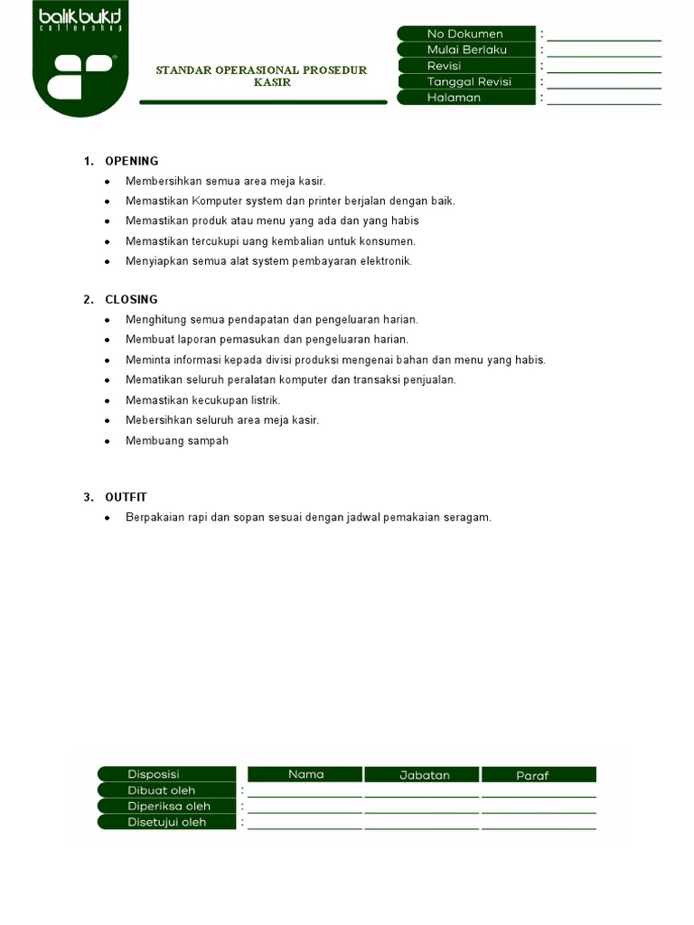 Sop Kasir | PDF