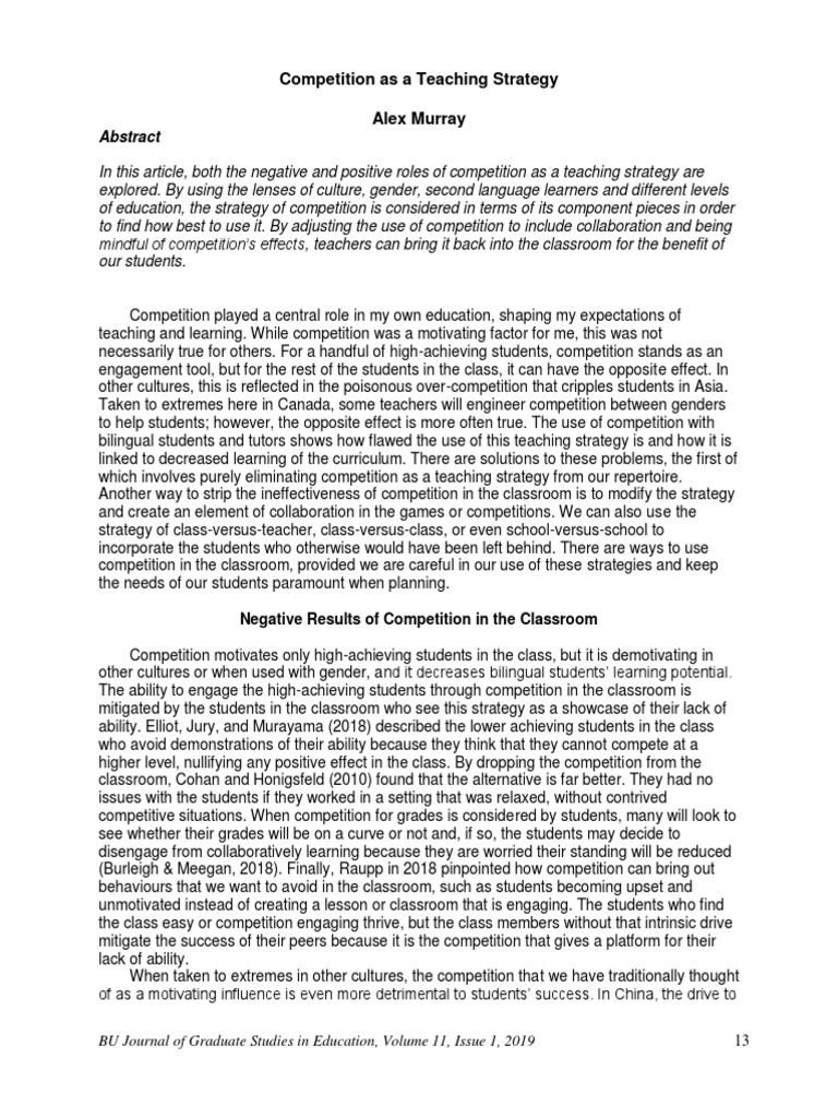 Competition As A Teaching Strategy | PDF | Teachers | Learning