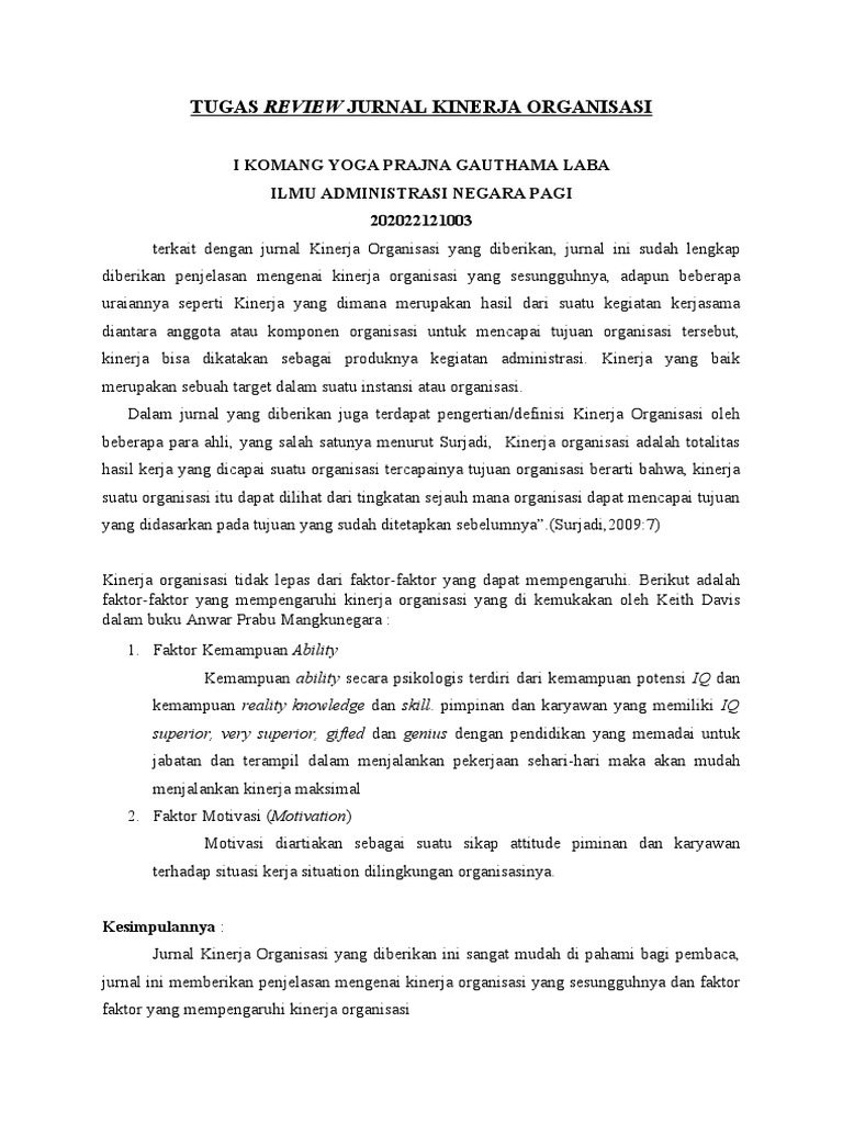 Tugas Mereview Jurnal Kinerja Organisasi | PDF