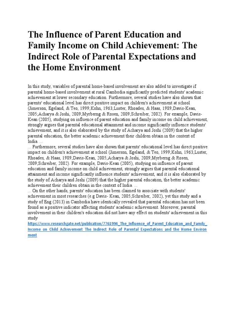 The Influence of Parent Education and Family Income On Child ...