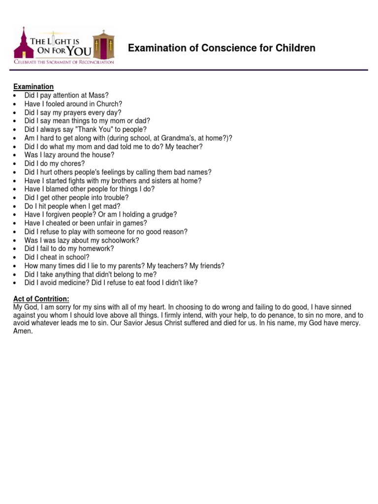 Children's Examination of Conscience | PDF | Self-Improvement