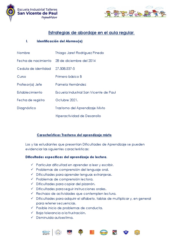 Informe Thiago Primero Básico B Colegio | PDF | Aprendizaje | Ciencia cognitiva