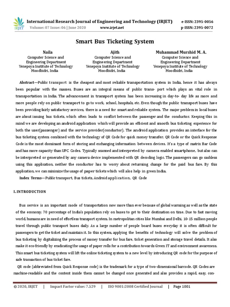 IRJET Smart Bus Ticketing System | PDF | Qr Code | Ticket (Admission)