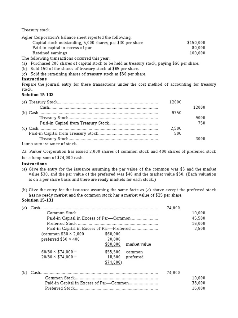 Instructions | PDF | Treasury Stock | Stocks