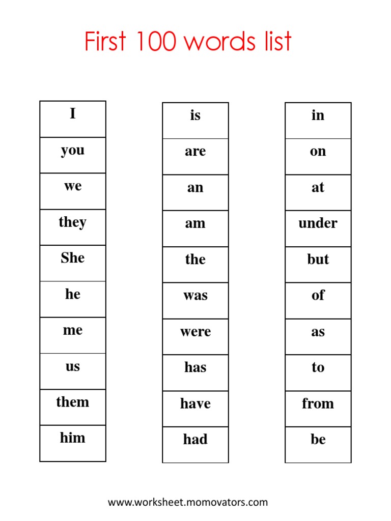 First 100 Words List | PDF