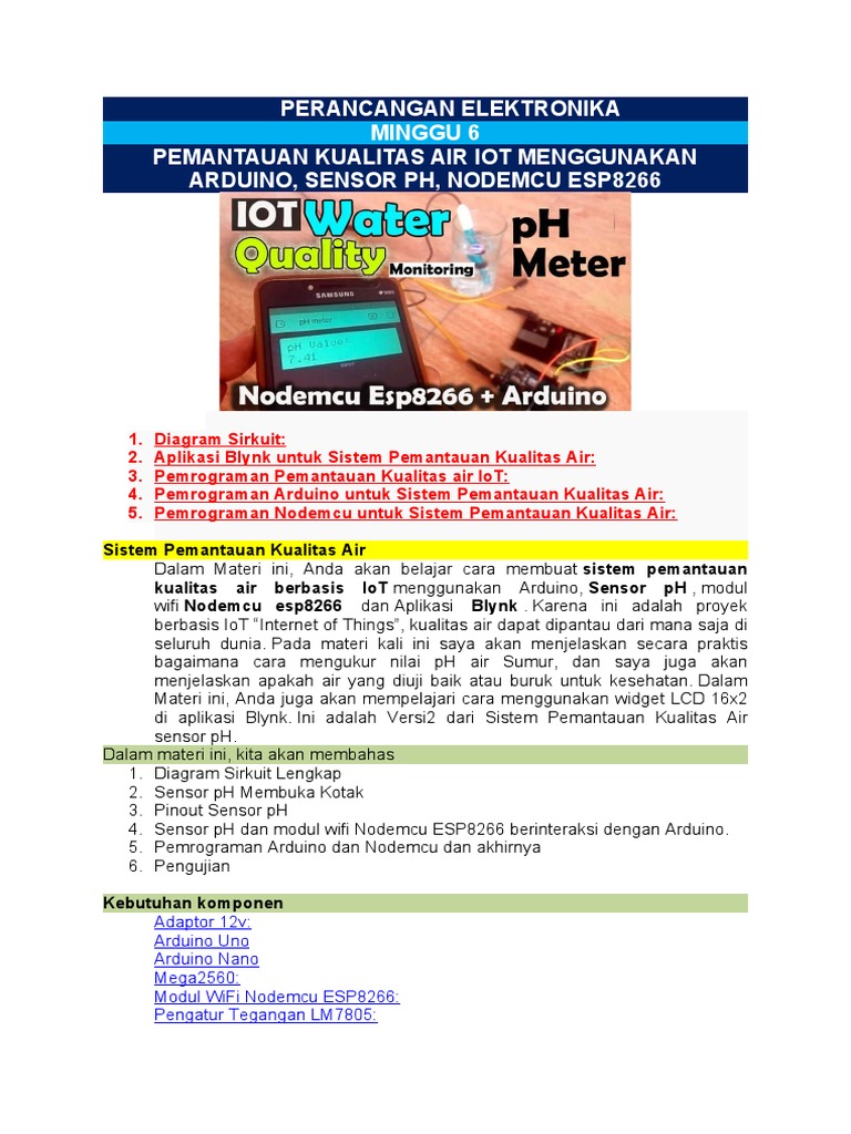 6a. Pemantauan Kualitas Air IOT Menggunakan Arduino | PDF