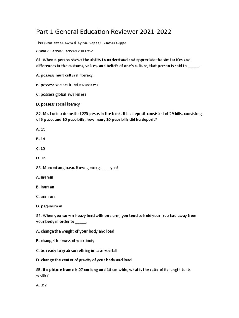 Part 9 General Education Reviewer 2021 | PDF