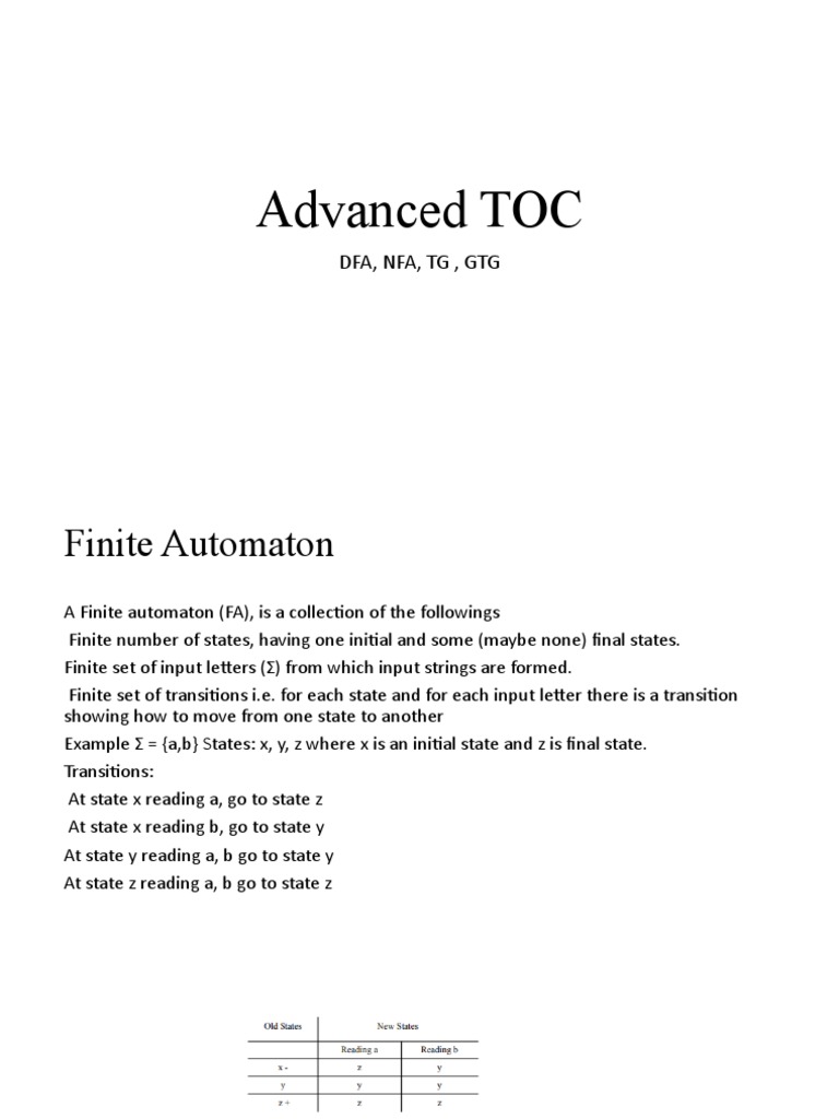 Advanced TOC: Dfa, Nfa, TG, GTG | PDF | Theory Of Computation ...