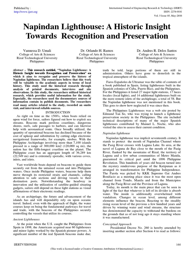 Napindan Lighthouse A Historic Insight Towards Recognition and ...