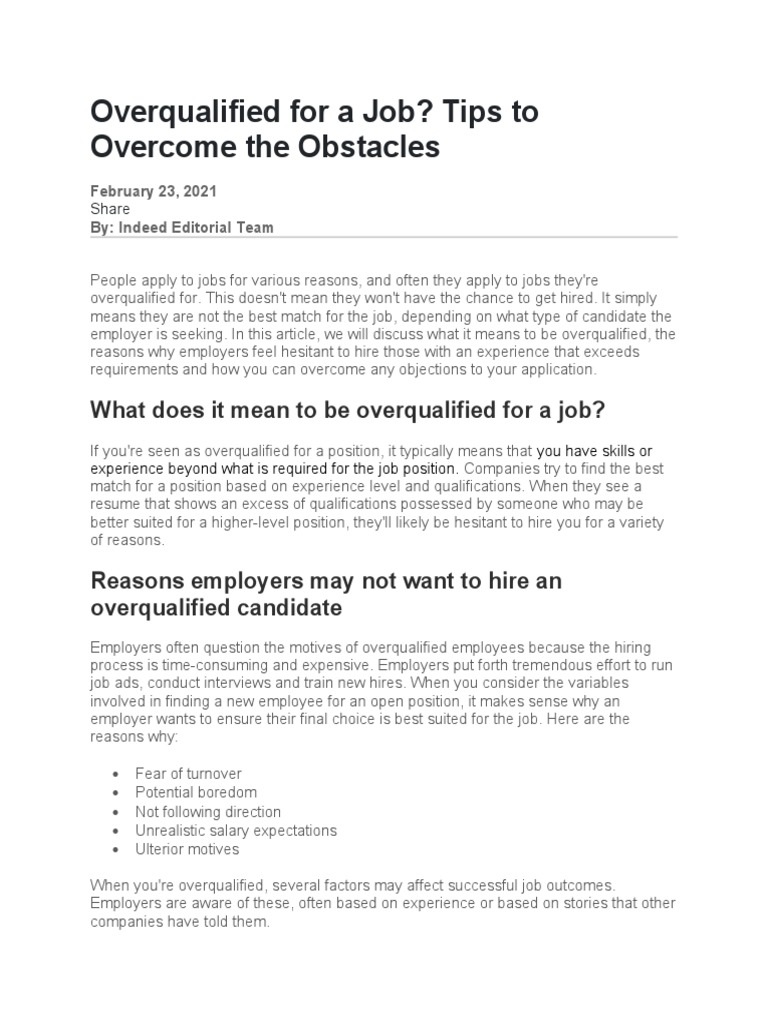 Overqualified For A Job | PDF | Résumé | Employment