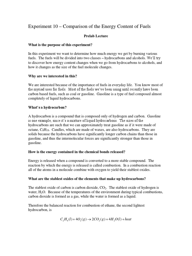 Energy Content Comparison of Fuels | PDF | Fuels | Combustion