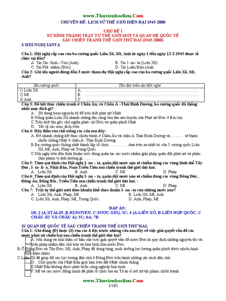 Trac Nghiem Lich Su 12 CA Nam | PDF