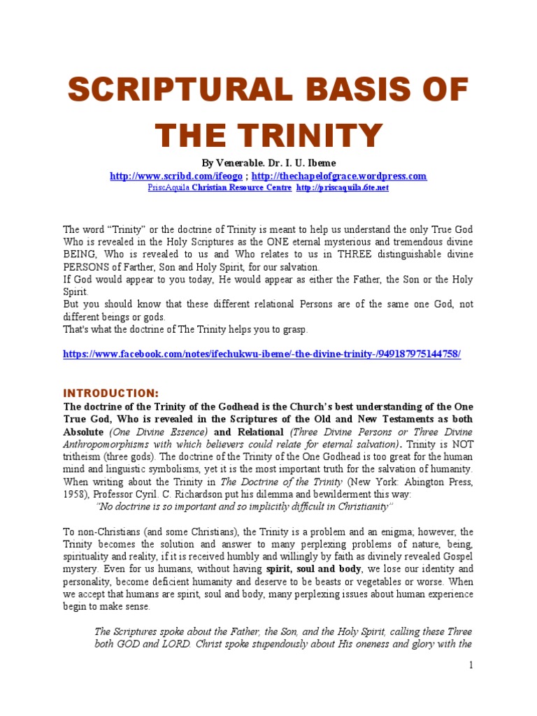 Scriptural Basis of The Trinity | PDF | Trinity | God The Father