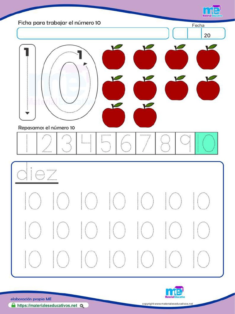 Ficha para Trabajar El Numero 10 | PDF