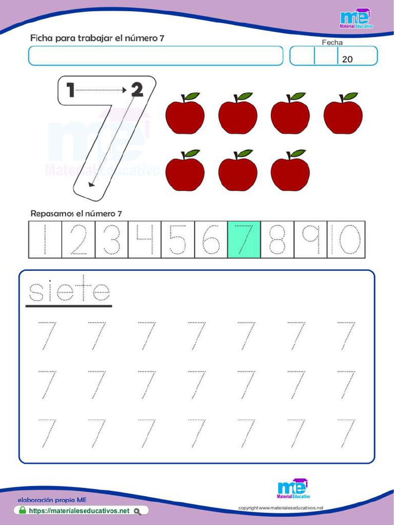 Ficha para Trabajar El Numero 7 | PDF