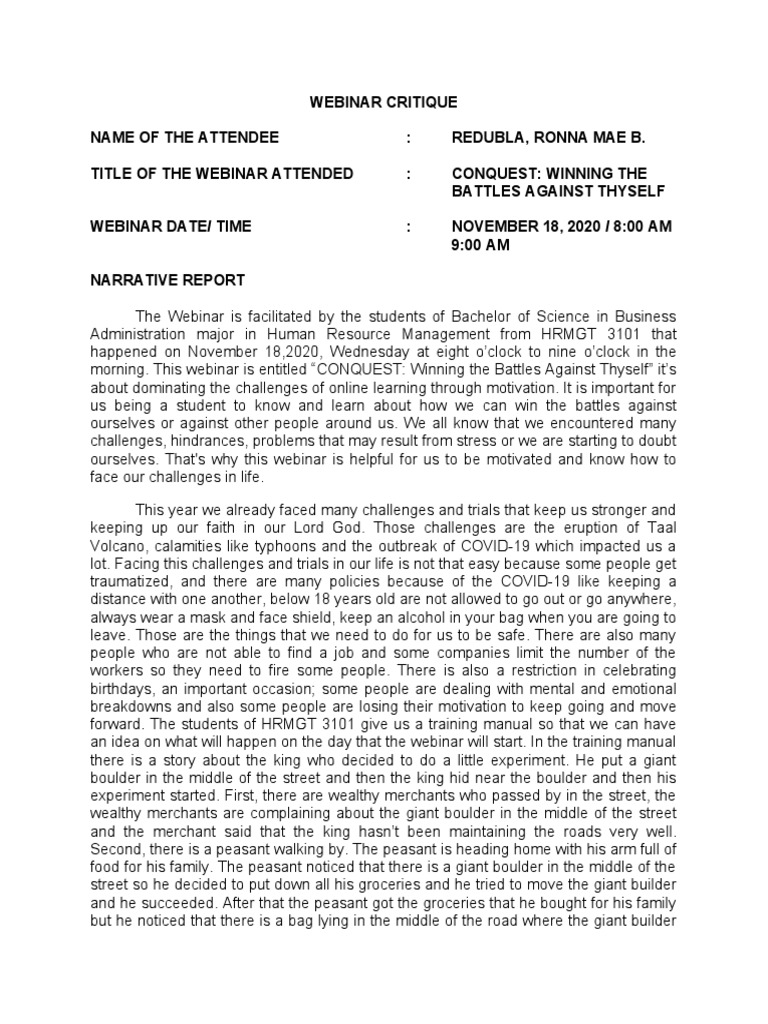 Webinar Critique and Narrative | PDF