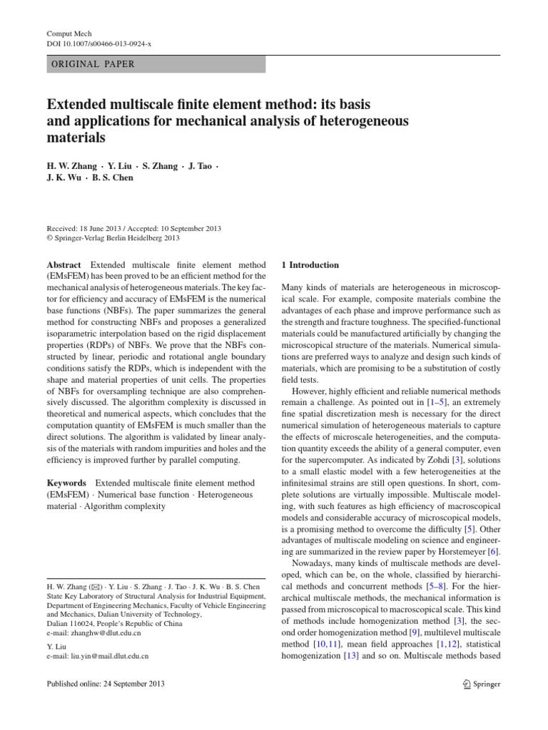 Extended Multiscale Finite Element Method: Its Basis and Applications For Mechanical Analysis of ...