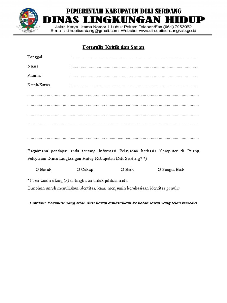 Formulir Kritik Dan Saran | PDF