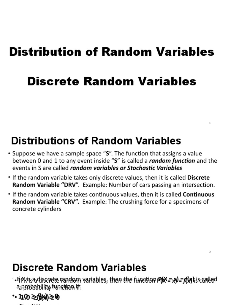 Distribution of Random Variables Discrete Random Variables | PDF ...