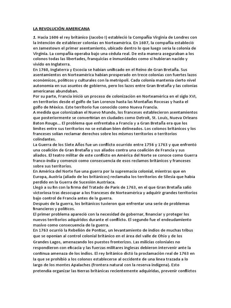 Resumen de la Revolución Americana | PDF | Guerra revolucionaria ...