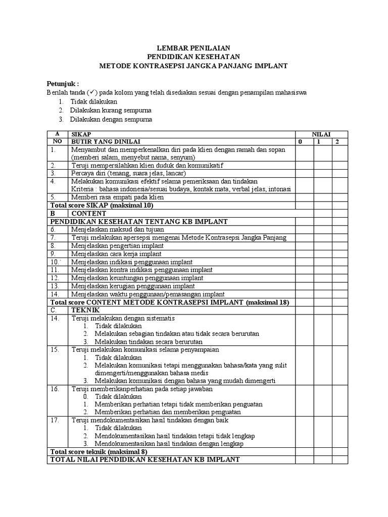 Lembar Penilaian Implant Iud | PDF