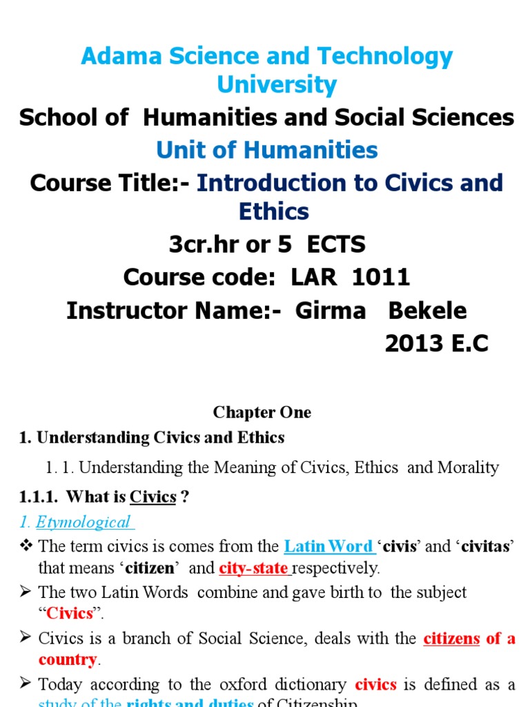 Understanding Civics and Ethics | PDF | Virtue | Morality