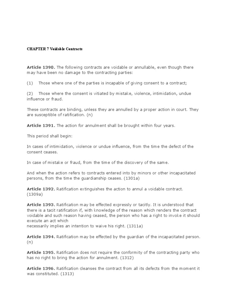 Voidable Contracts Explained | PDF | Annulment | Social Institutions
