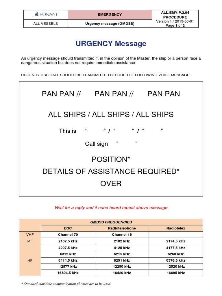 GMDSS Urgency Message Procedures | PDF | Radio | Water Transport
