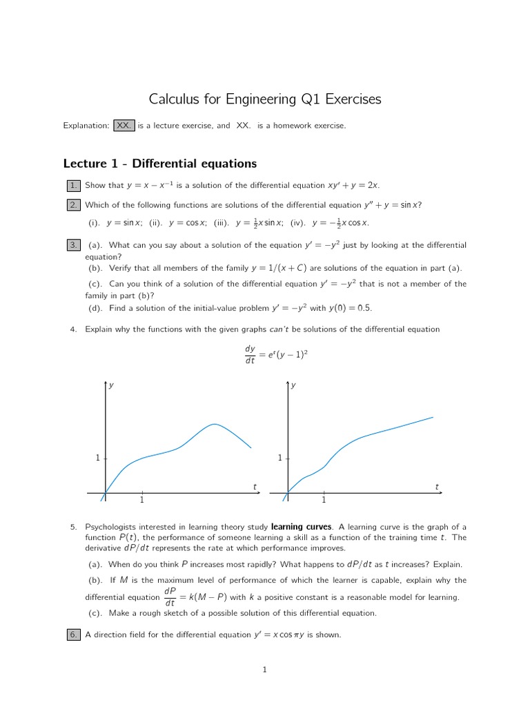 Calculus For Engineering Q1 Exercises: Lecture 1 - Differential ...