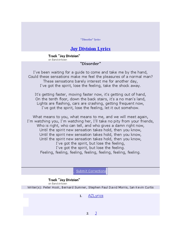 Joy Division Lyrics | PDF