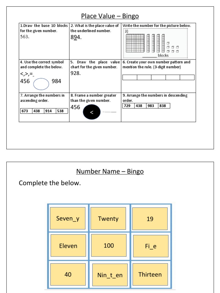 Place Value - Bingo | PDF
