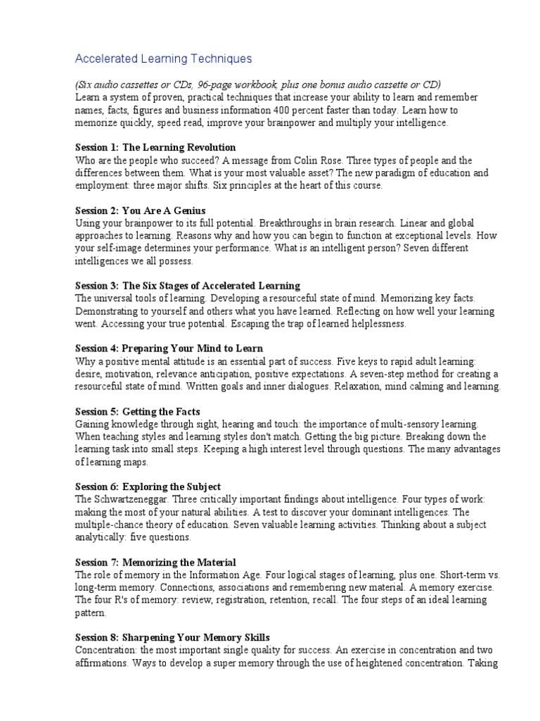 Brian Tracy & Colin Rose - Accelerated Learning Techniques | Download Free PDF | Memory | Learning