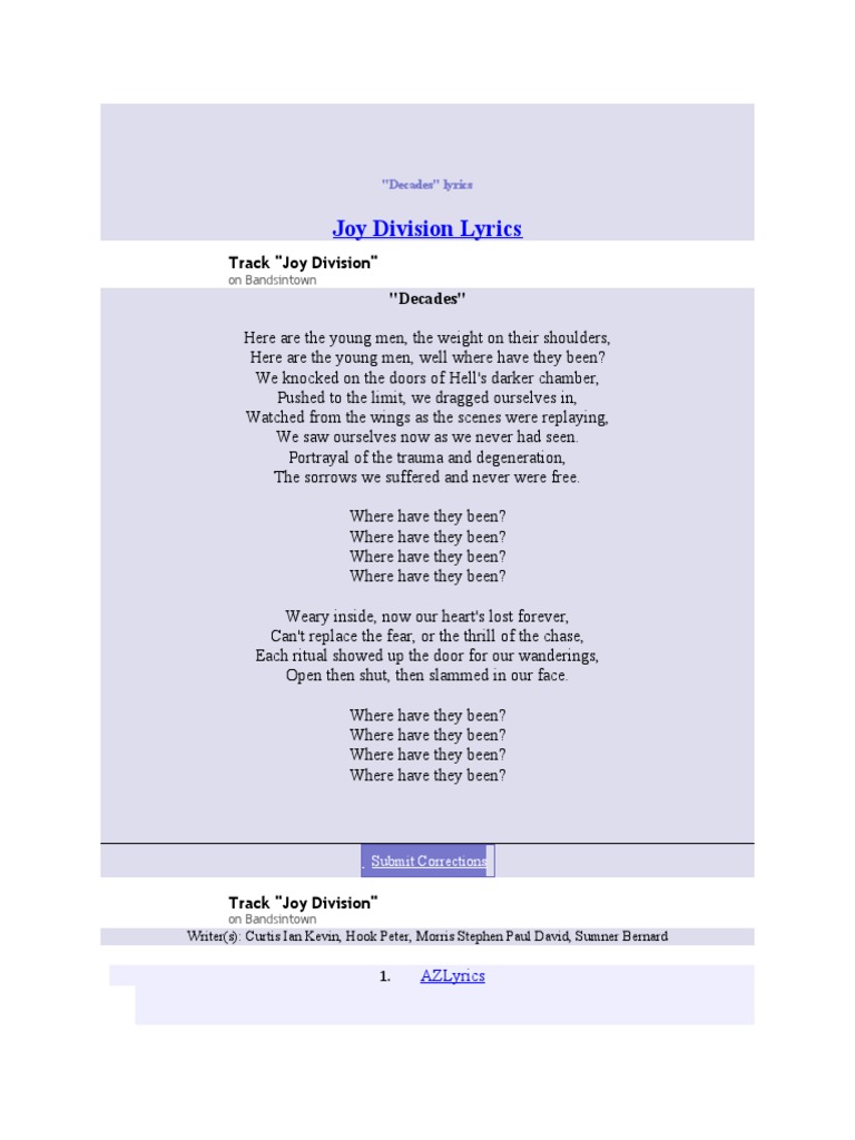 Joy Division Lyrics | PDF