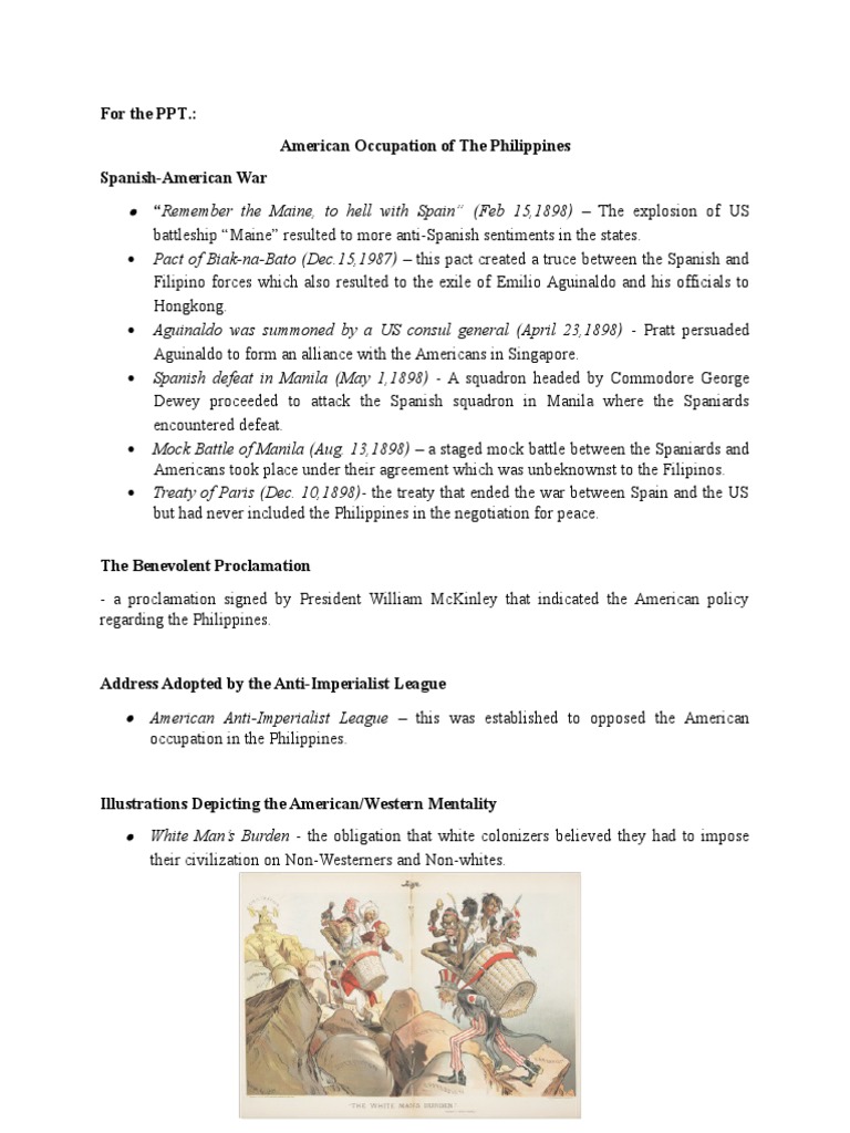 For The PPT.: American Occupation of The Philippines Spanish-American ...