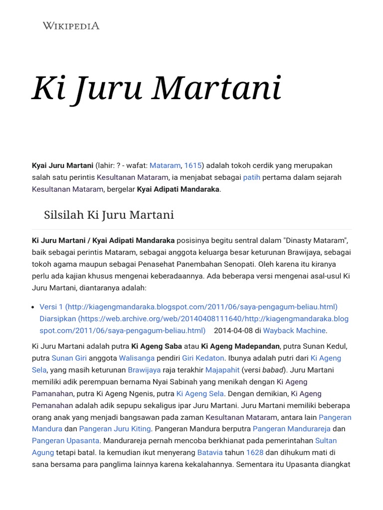 Ki Juru Martani - Wikipedia Bahasa Indonesia, Ensiklopedia Bebas | PDF