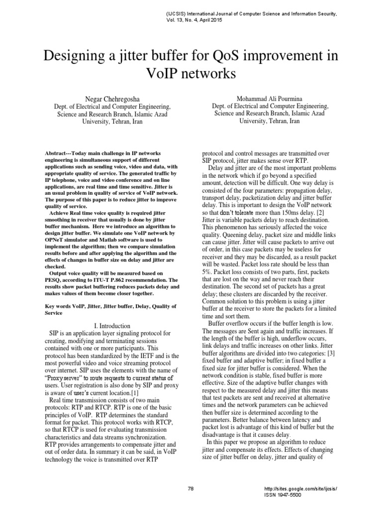 Jitter Buffer Design for VoIP QoS Improvement | PDF | Voice Over Ip | Quality Of Service