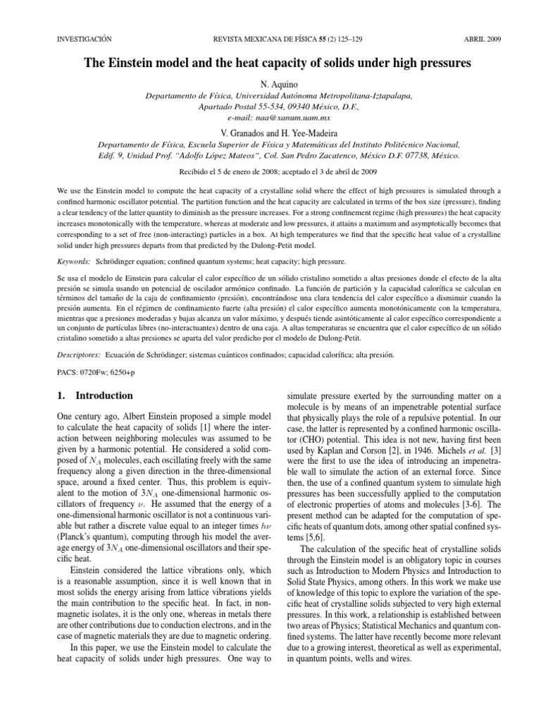 The Einstein Model and The Heat Capacity of Solids Under High Pressures ...