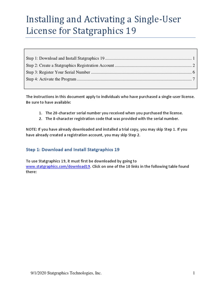 Statgraphics 19 License Activation Guide | PDF | 64 Bit Computing ...