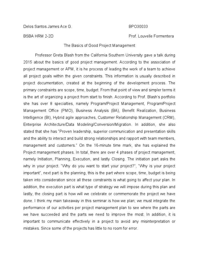 The Basics of Good Project Management | PDF | Art