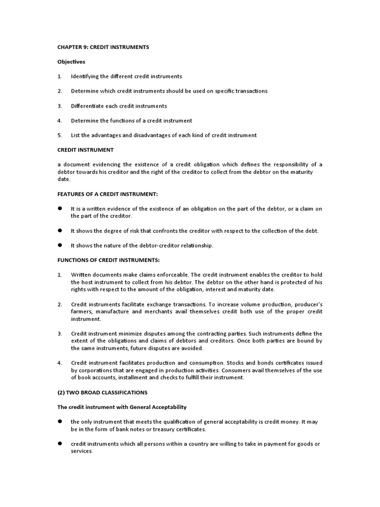 Chapter 9: Credit Instruments Objectives | PDF | Bonds (Finance) | Cheque