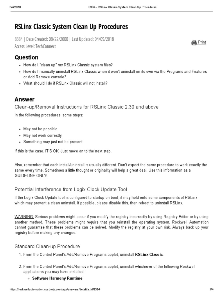 8384 - RSLinx Classic System Clean Up Procedures | PDF | Windows ...