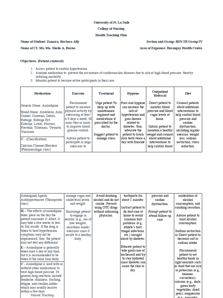 Learning Task 4 - Health Teaching | PDF | Hypertension | Clinical Medicine