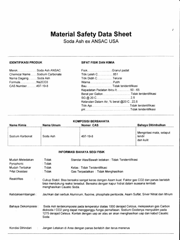 MSDS Soda Ash | PDF