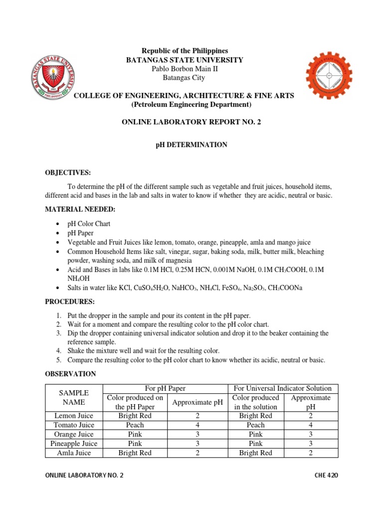PH Determination - ONLINE LAB NO.2 | PDF | Ph | Chemistry