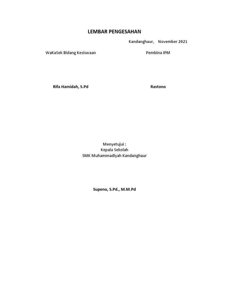 Lembar Pengesahan Proker Ipm 2021 | PDF